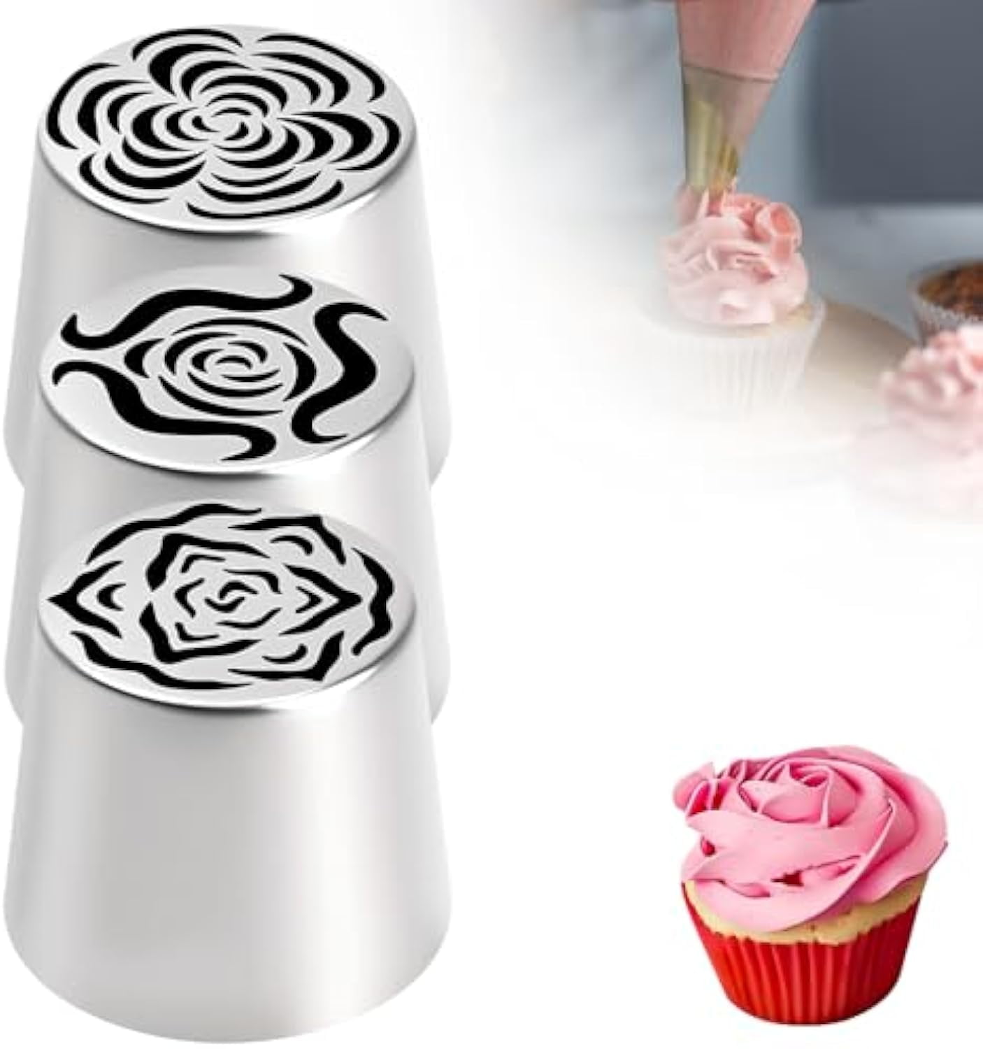 3/6pcs Extra Large Russian Piping Flower Nozzles, Stainless Steel Rose Floral Piping Nozzles for ...