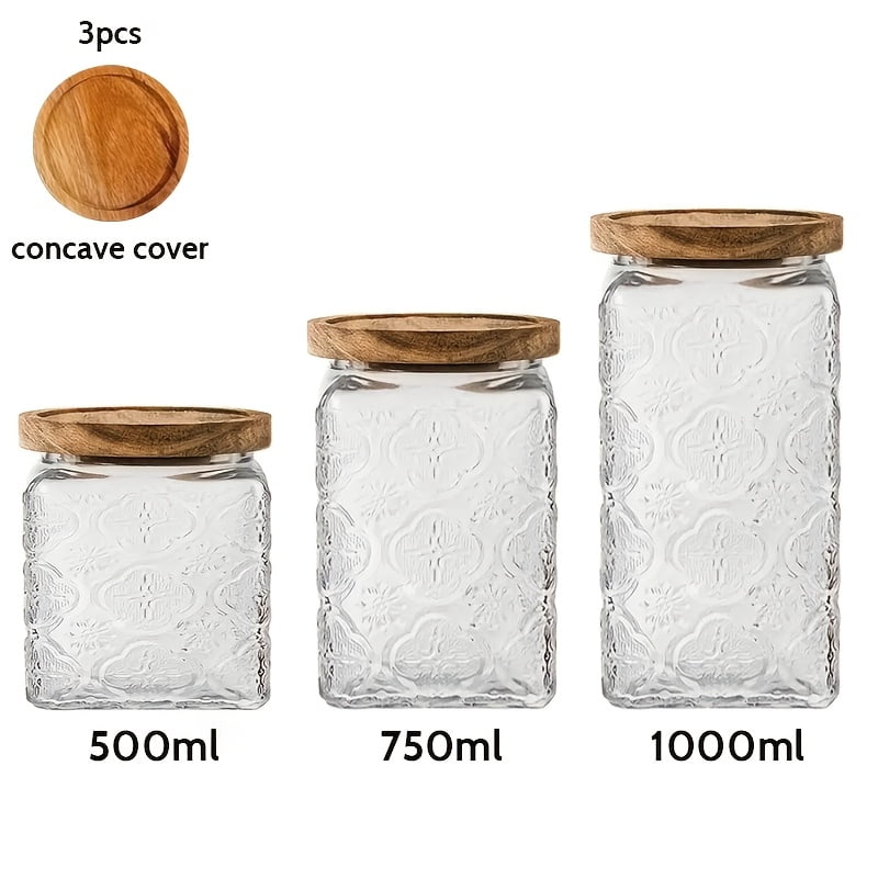 3/6pcs Glass Storage Jar With Wooden Lid Airtight Food Storage Container For Oatmeal, Cookies ...