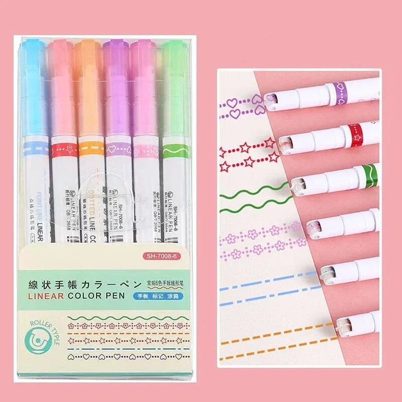 3/6pcs Highlighter Marker Pens Colorful Line Shaped Roller Tip Curve ...