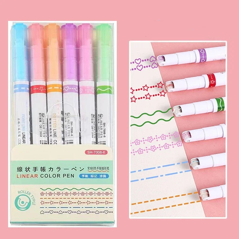 Kawaii Roller Tip Curve Liner Marker Pens Colorful Line Flowers Love ...