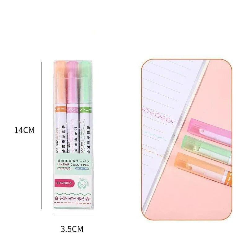 3/6pcs Highlighter Marker Pens Colorful Line Shaped Roller Tip Curve ...