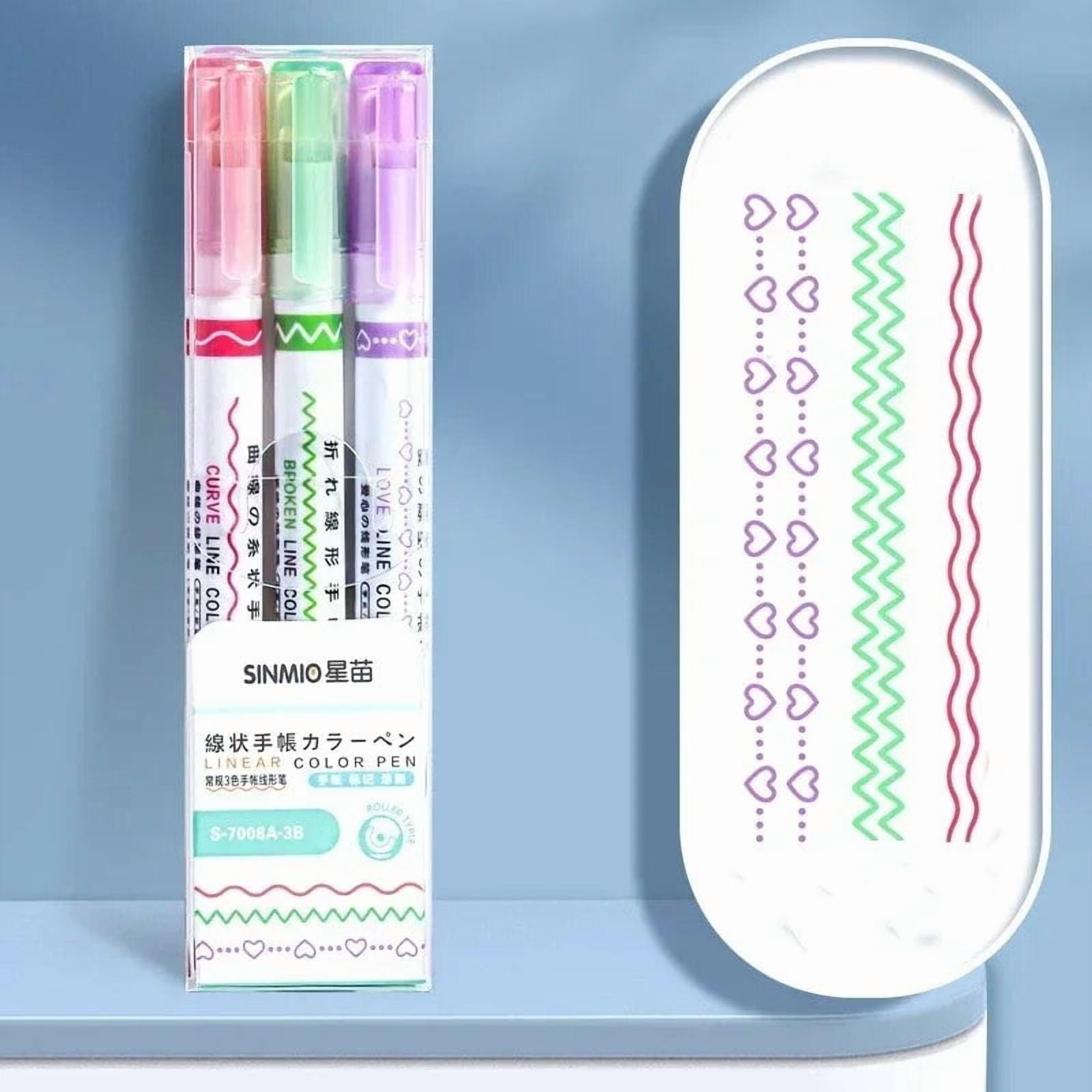 3/6pcs Highlighter Marker Pens Colorful Line Shaped Roller Tip Curve ...