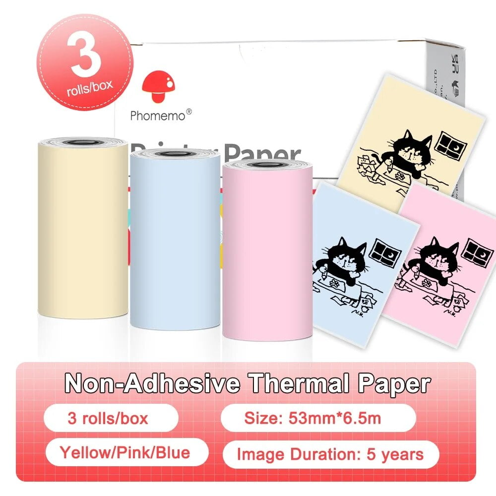 3-6rolls T02 Printe Sticker Paper Thermal Paper 50mm 53mm White ...
