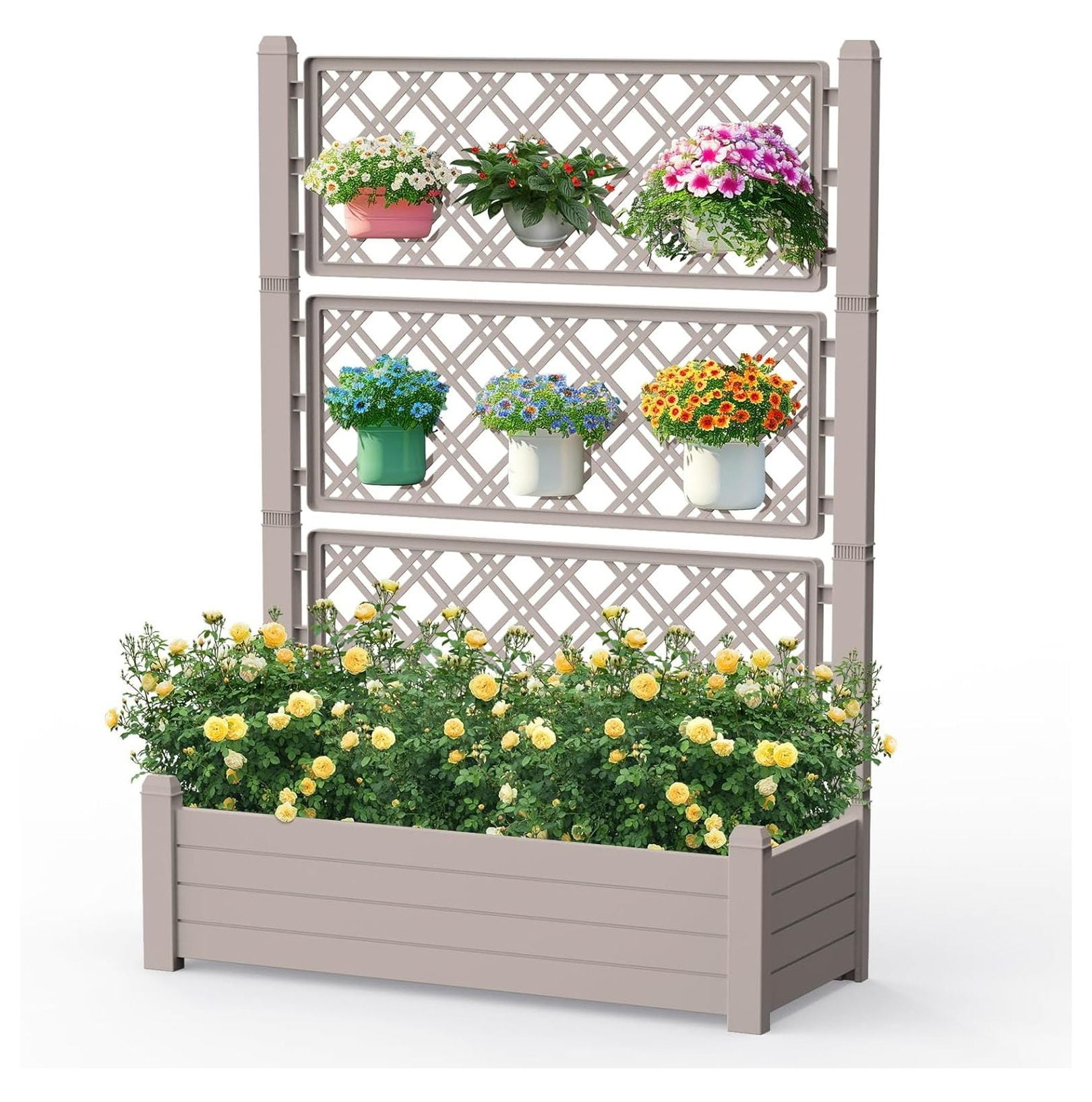 3.6x1.5x5FT Planter Box with Trellis and Lockable Wheels, Outdoor Resin ...