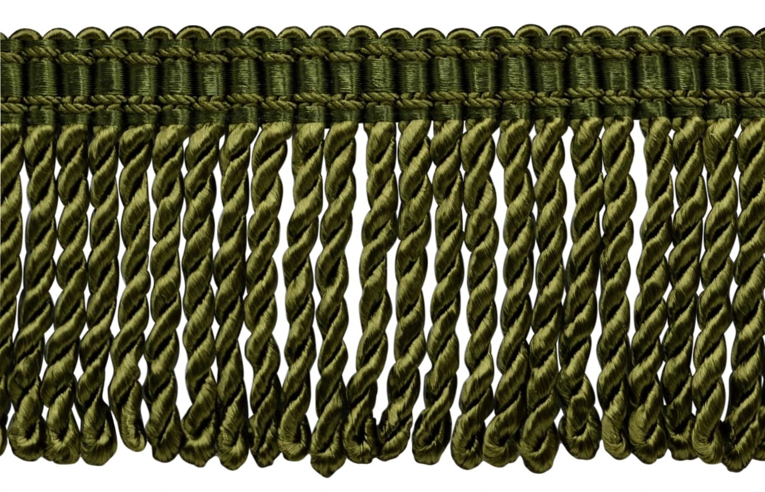 3" (7.5cm) Fancy Solid Woven Gimp Header Satiny Bullion Fringe Trim # BFS3WVN,, Dark Olive Green ...