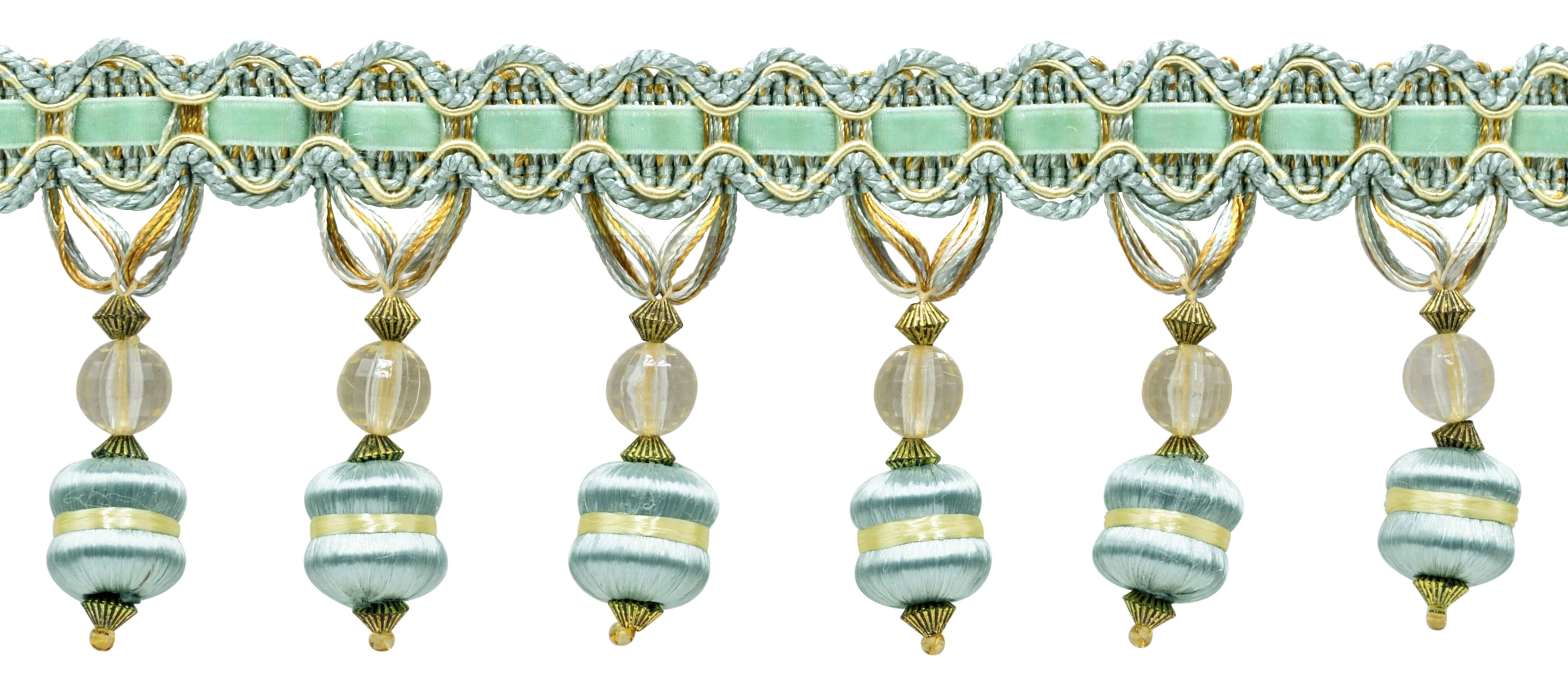 3" (7.5cm) Noblesse Collection Beaded Tassel Fringe Trim # BFH3,, Island Breeze Blue #5939 ...