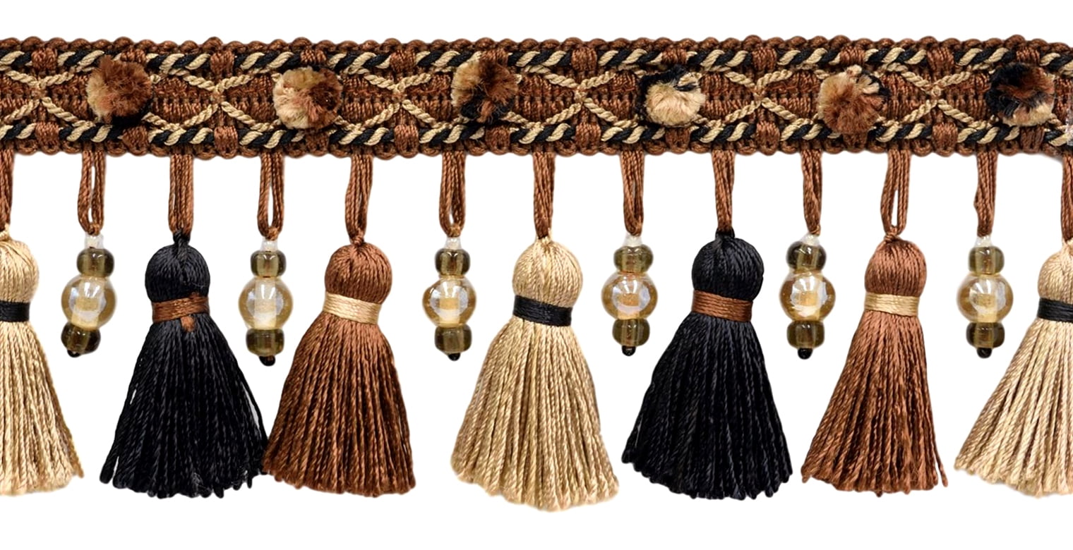 3" (7.5cm) Tassel Fringe Trim and Hanging Ball Bead with Fancy Pompom ...