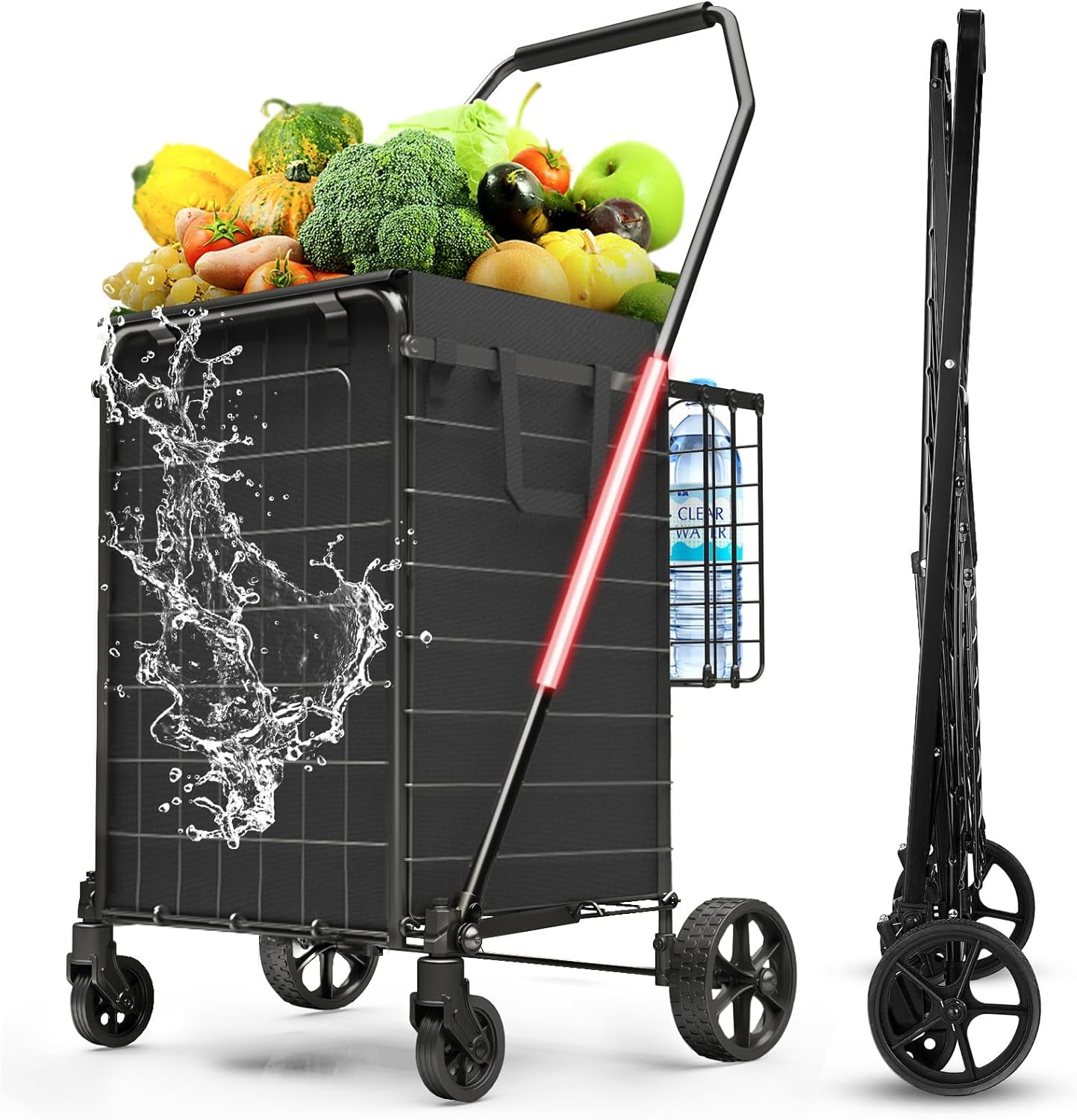 3.7 Cu Ft Folding Shopping Cart - 380 LB Capacity Grocery Cart with 360 ...