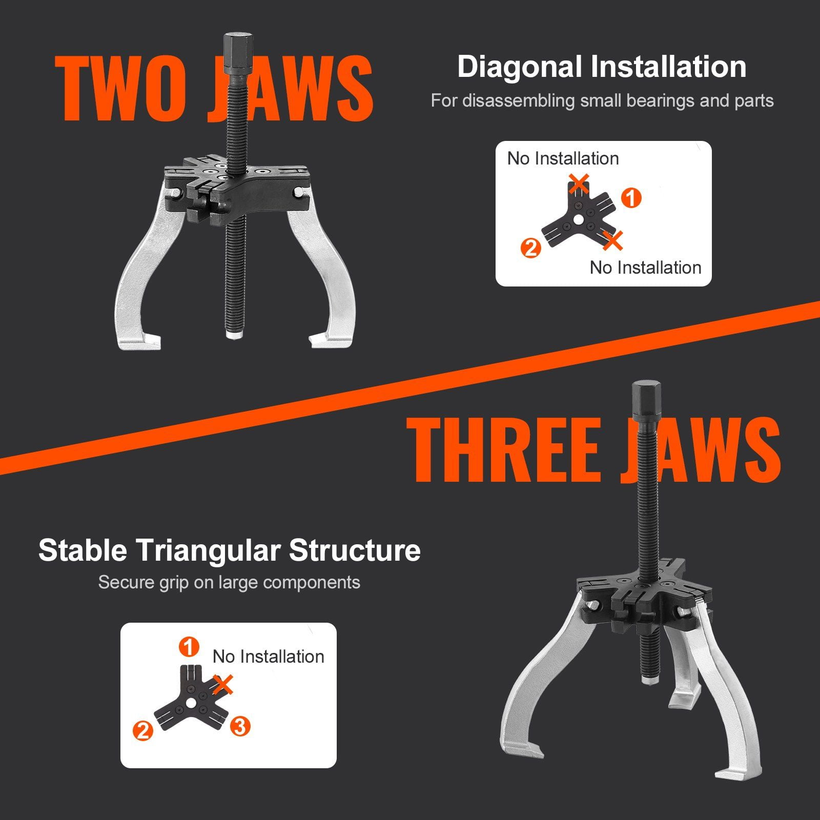 3" & 7" Gear Puller Set, 2/3 Jaw Bearing Pulley Removal Tool, External ...