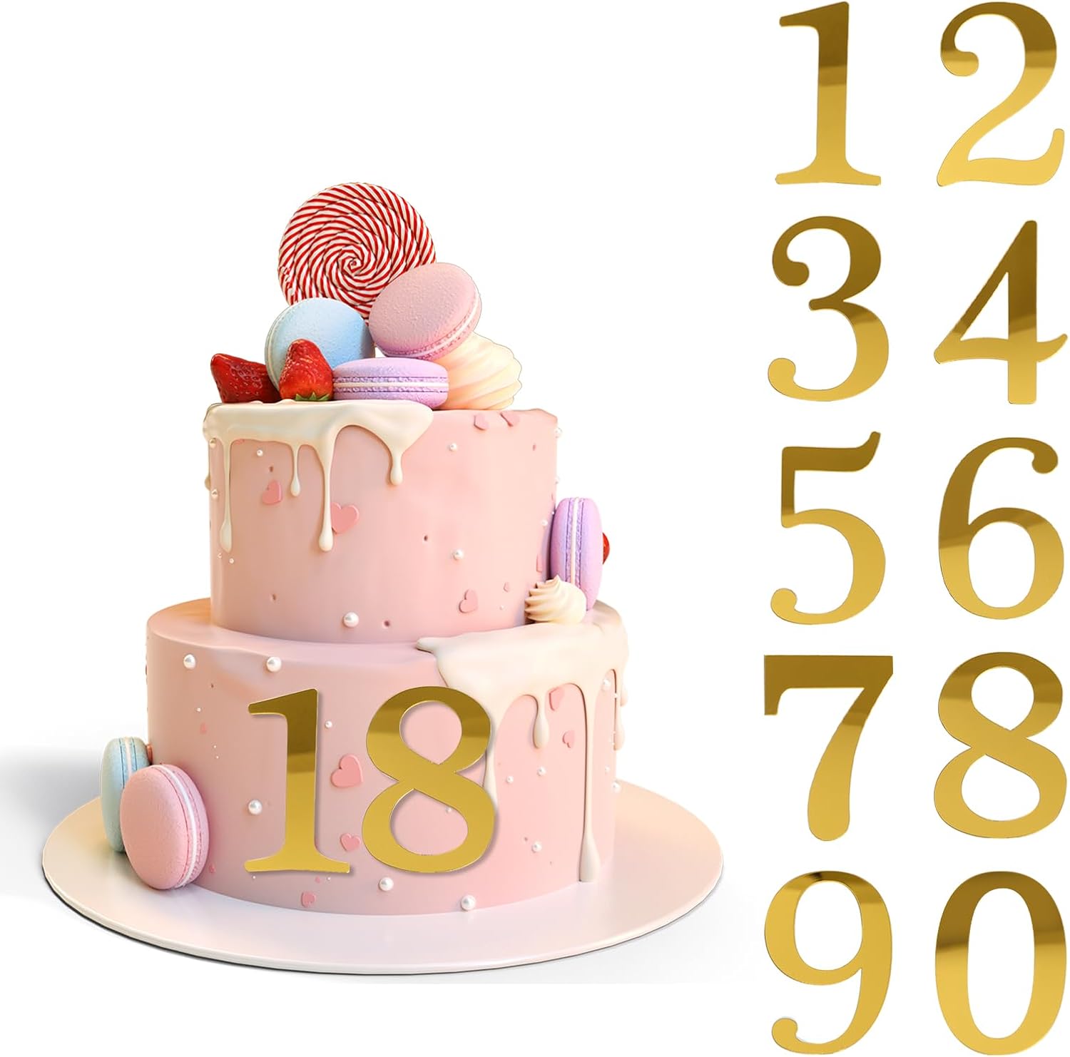 3.7 IN 0-9 Gold Birthday Number Cake Toppers Large Golden Acrylic Cake ...