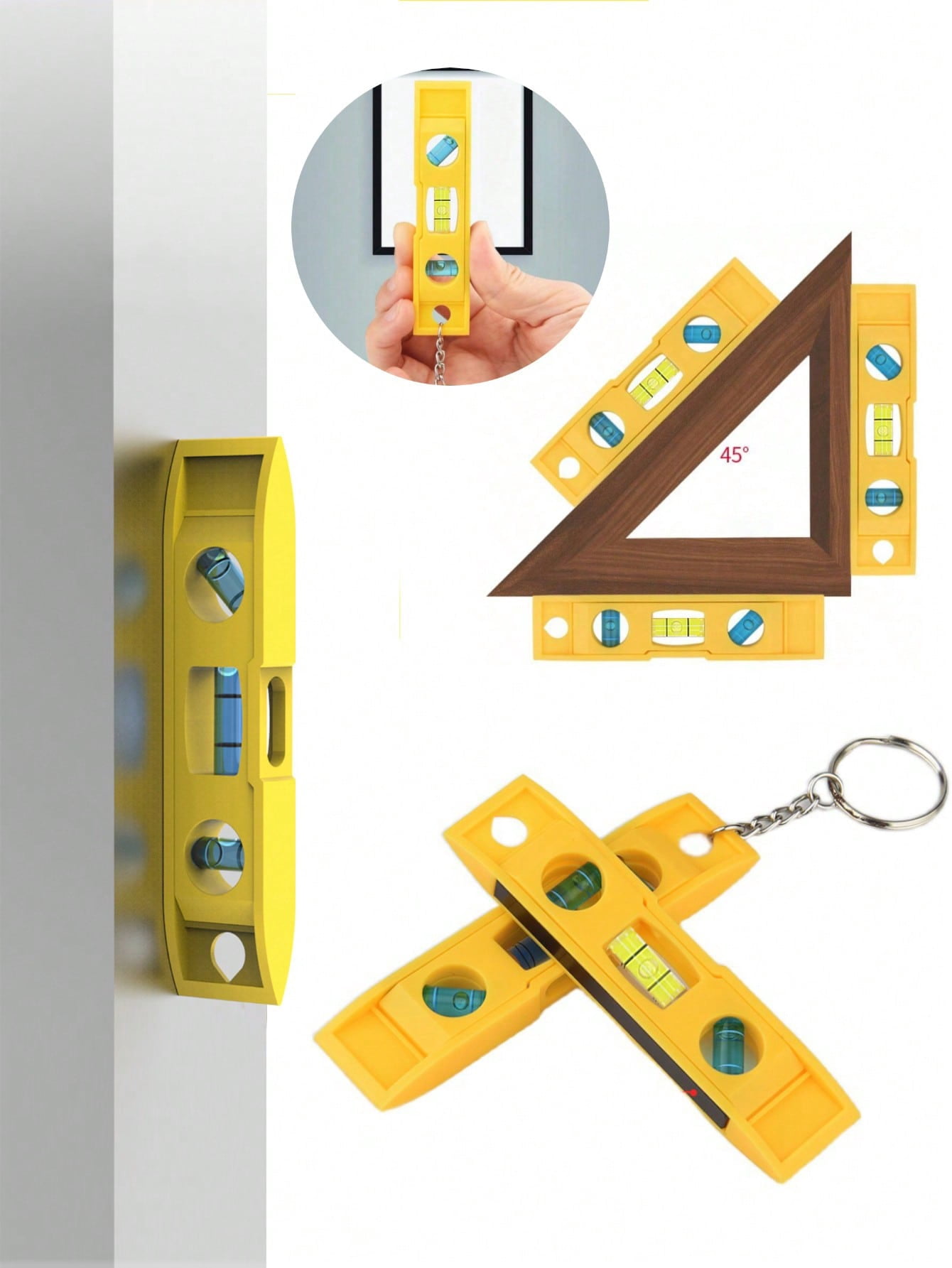 3.7 Inch Mini Magnetic Level Keychain with 3 Bubbles, ABS Shell High ...