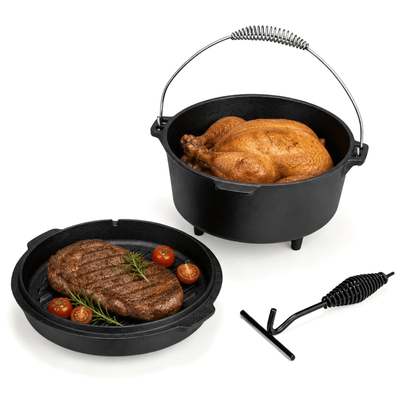 3.7 QT Cast Iron Cooking Pot with 2-in-1 Griddle Lid, Pre-Seasoned ...