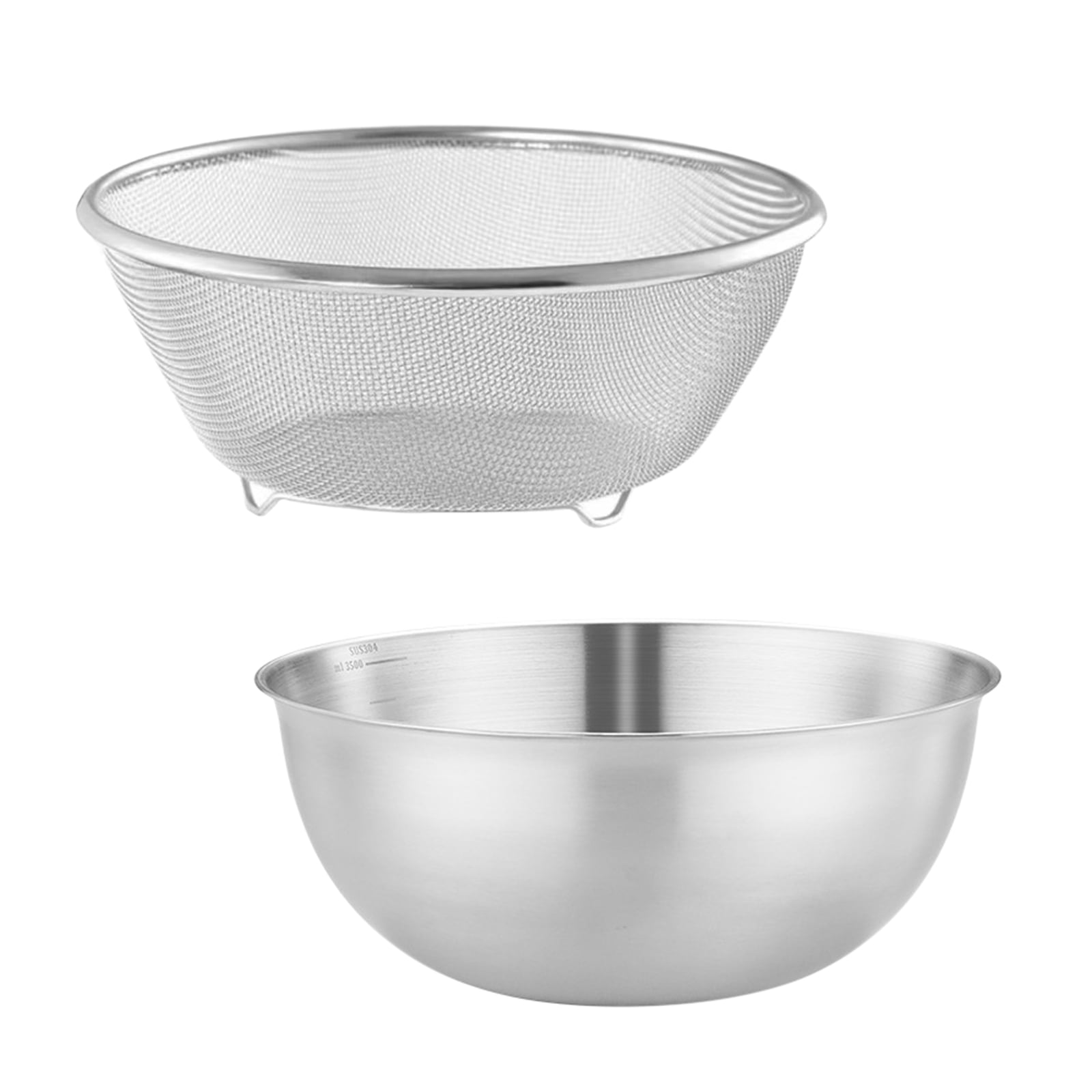 3.7 Qt Stainless Steel Colander & Mixing Bowl with Scale, Large Metal ...