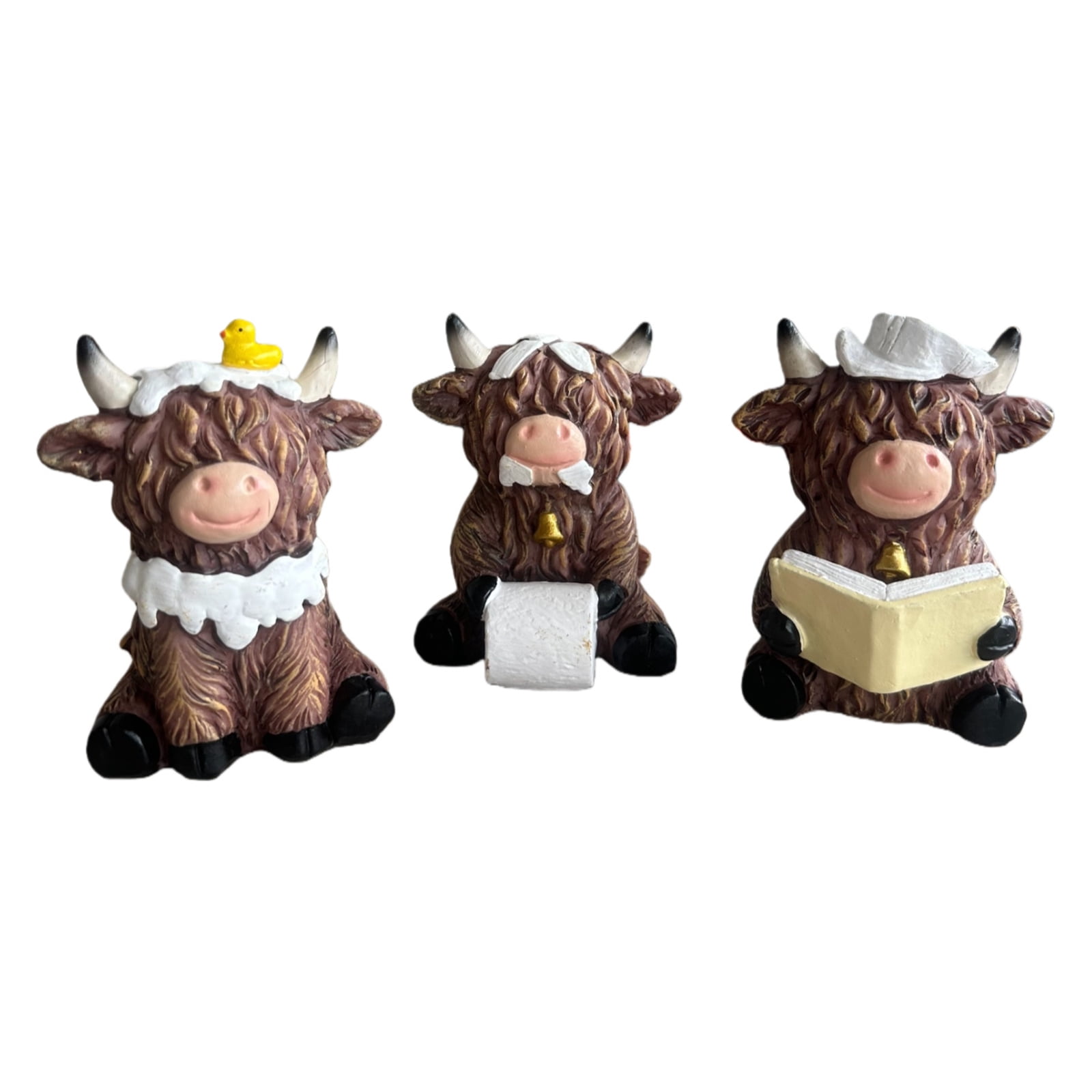 3.74 Inch Highland Cow Resin Figurines Set, Cute Farm Cow Calf Statues ...
