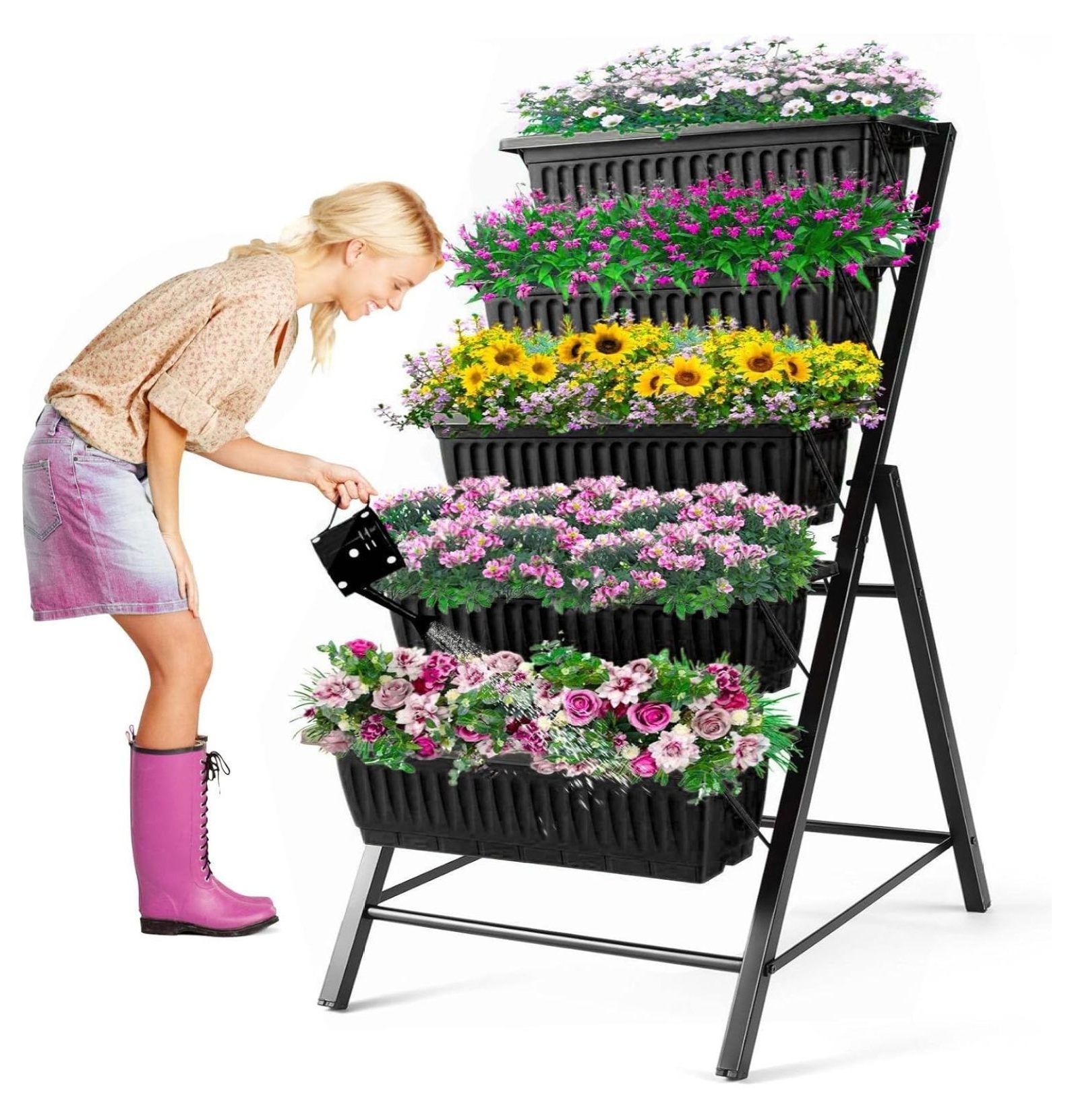 3.74FT Vertical Garden Bed, 5 Tiers Vertical Raised Garden Planter, 23 ...