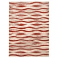 3.75' x 5.5' Ivory and Red Wave Striped Rectangular Area Throw Rug ...
