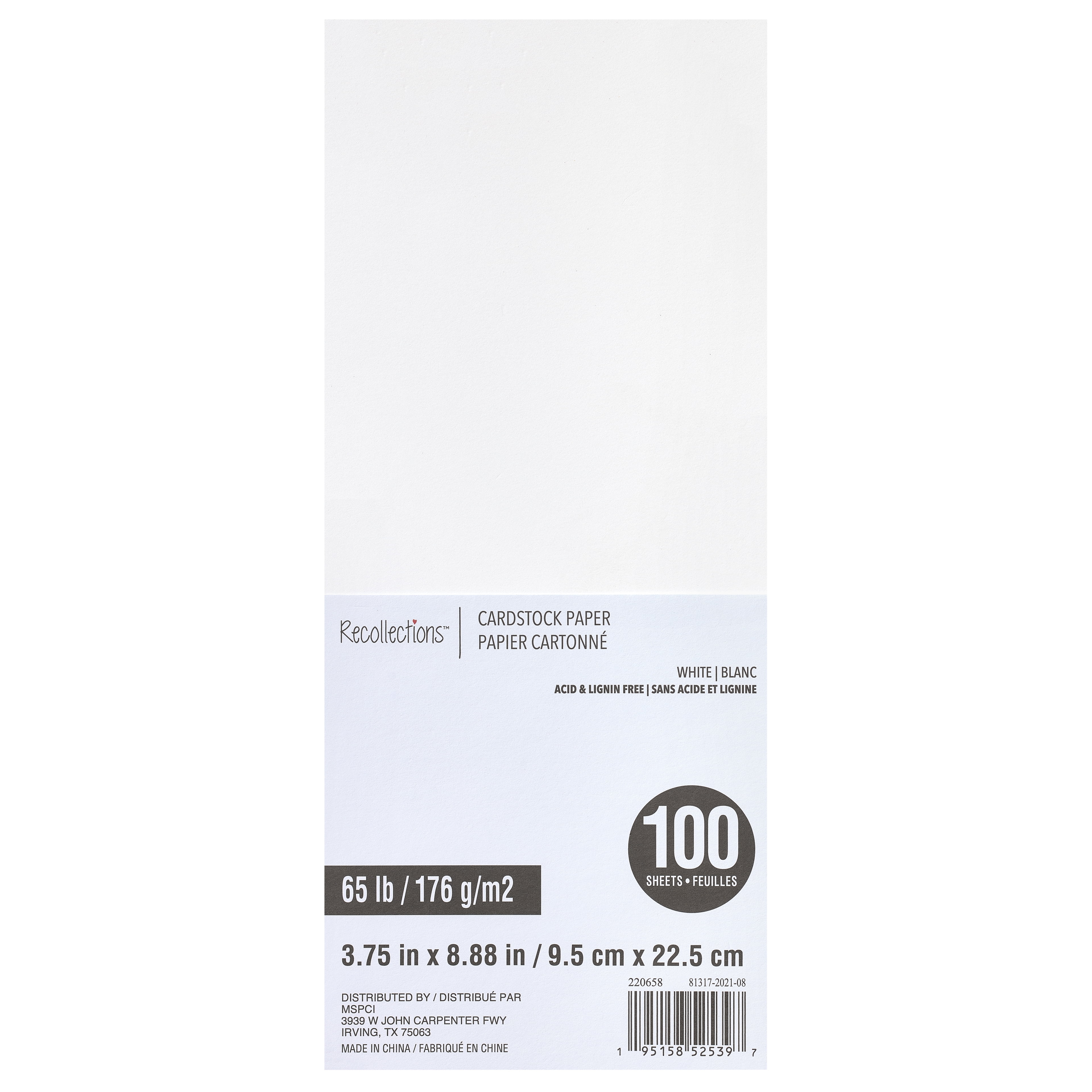3.75" x 8.875" White Cardstock Paper by Recollections - Acid and Lignin ...