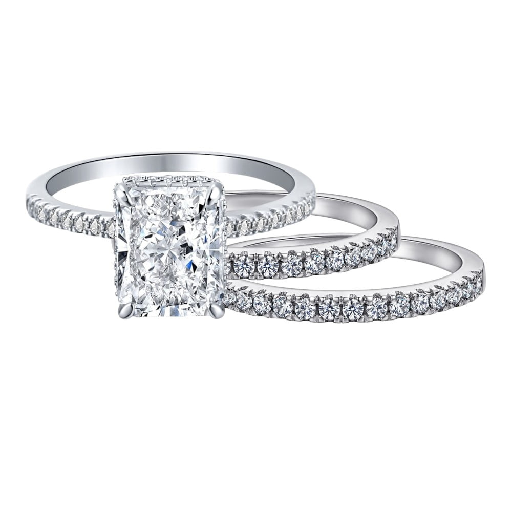 3.75Ct Radiant Cut Diamond Engagement Ring Set, Solitaire Bridal Ring, Anniversary Ring, Wedding ...