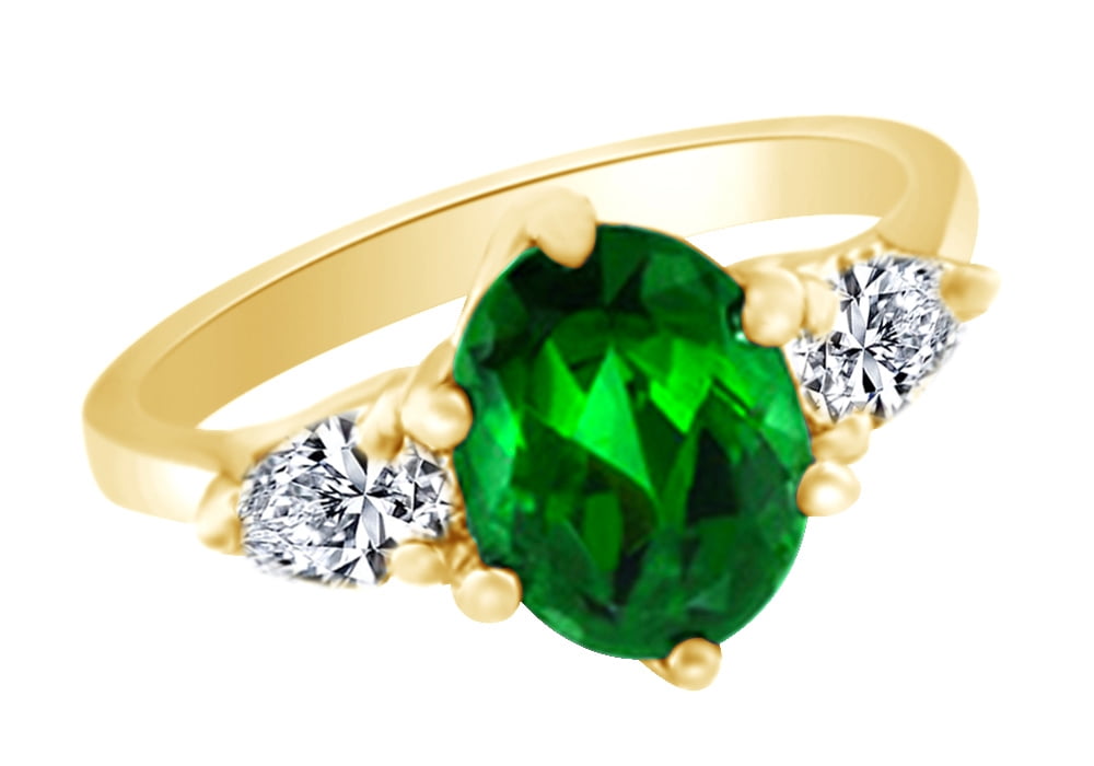 AFFY (3.75ct) Simulated Green Emerald & White Diamond Three Stone ...