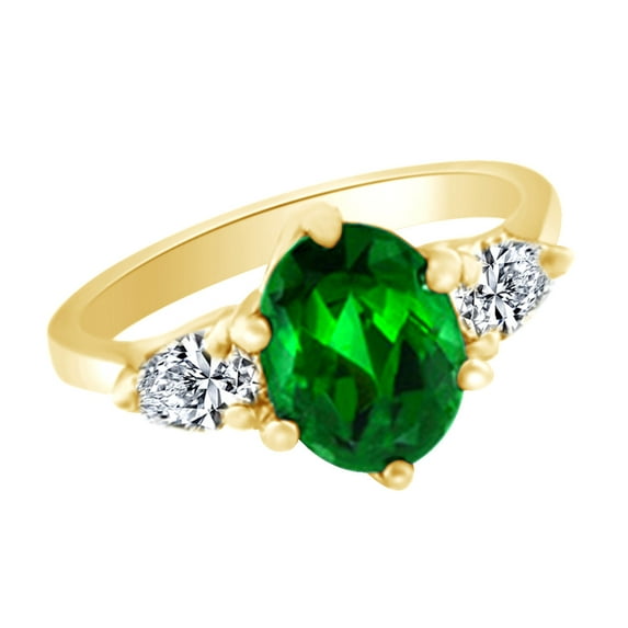 AFFY (3.75ct) Simulated Green Emerald & White Diamond Three Stone ...