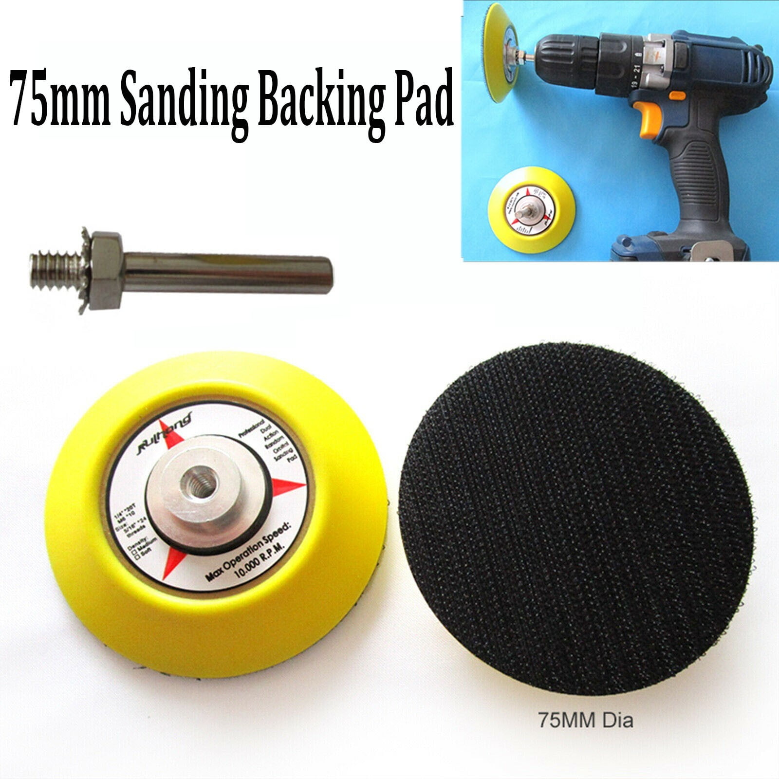 3 75mm Hook & Loop Backing-Pad Sanding Polishing-Disc With Drill ...