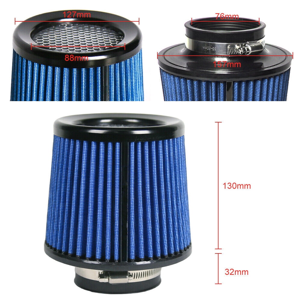 3" 76 mm Cold Air Intake Cone Replacement Dry Air Filter High Flow ...