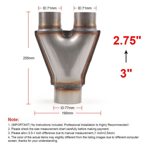 3" 76mm Single to 2.75'' 70mm Dual Exhaust Reversible Y Pipe Adapter ...