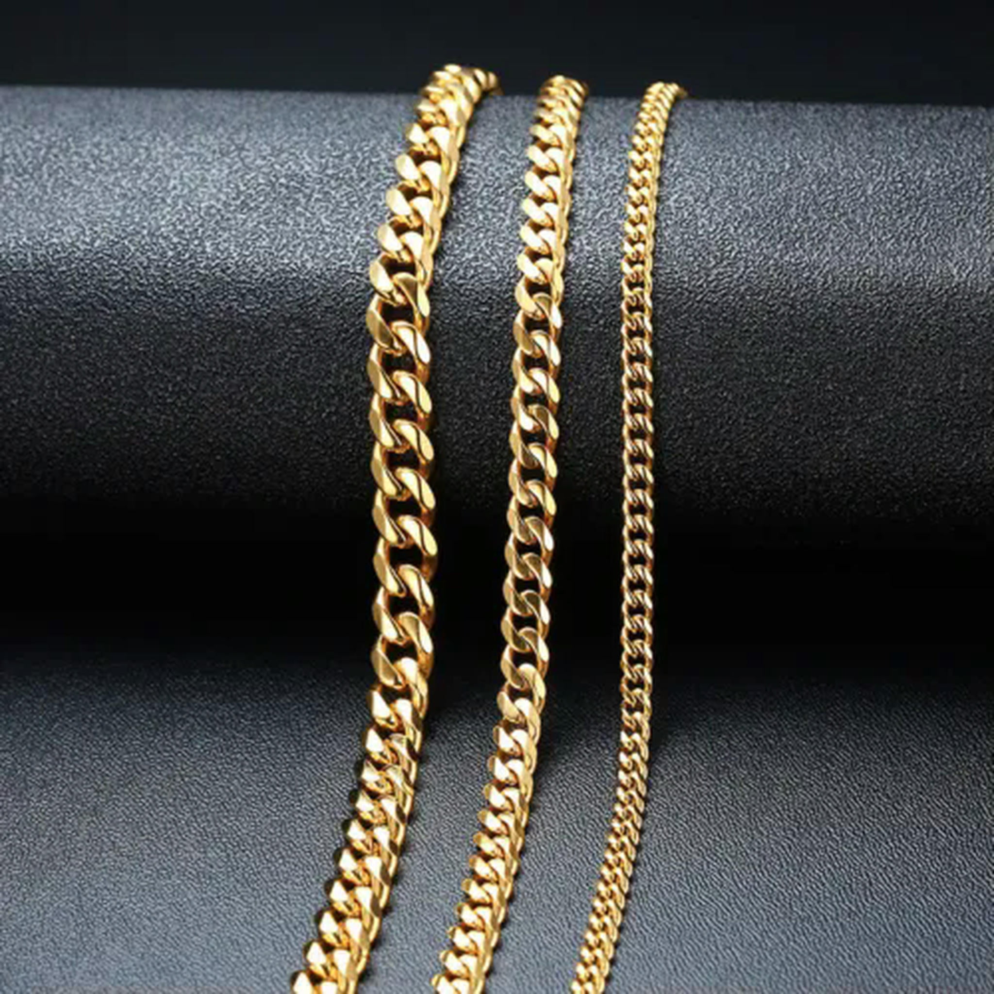 3-7MM Cuban Curb Flat Link Chain Men Necklace Chain Stainless Steel 18 ...