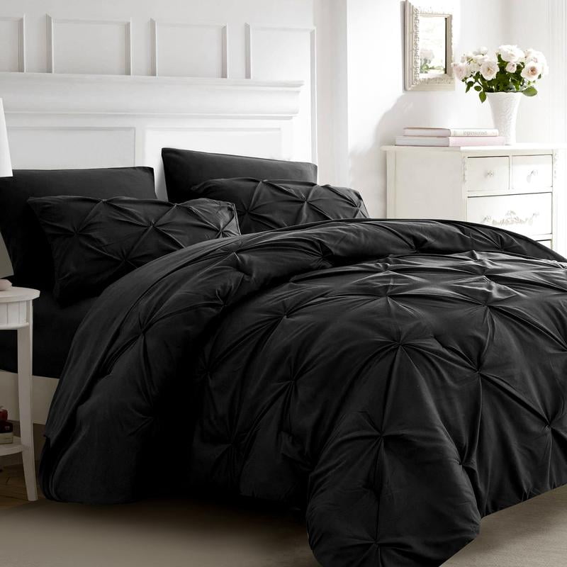 3/7PCS Comforter Set Queen Size with Sheets, Pintuck 7 PCS Bedding ...