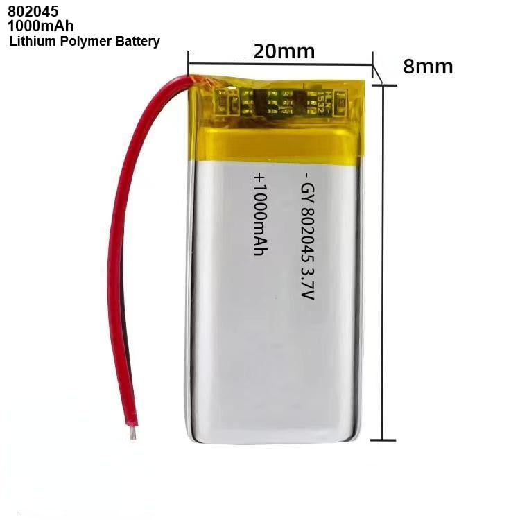3.7V 1000mAh Li-Ion Battery 802045 Lithium Polymer Rechargeable Battery ...
