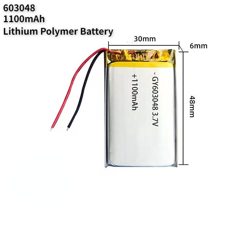3.7V 1100mAh Li-Ion Battery 603048 Lithium Polymer Rechargeable Battery ...