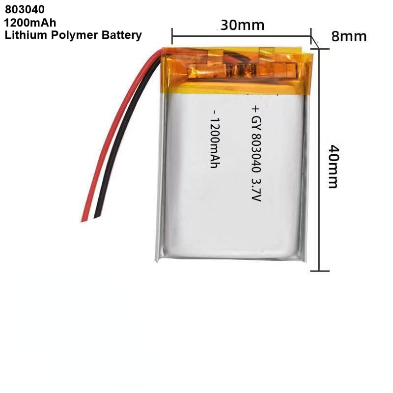 3.7V 1200mAh Li-Ion Battery 803040 Lithium Polymer Rechargeable Battery ...