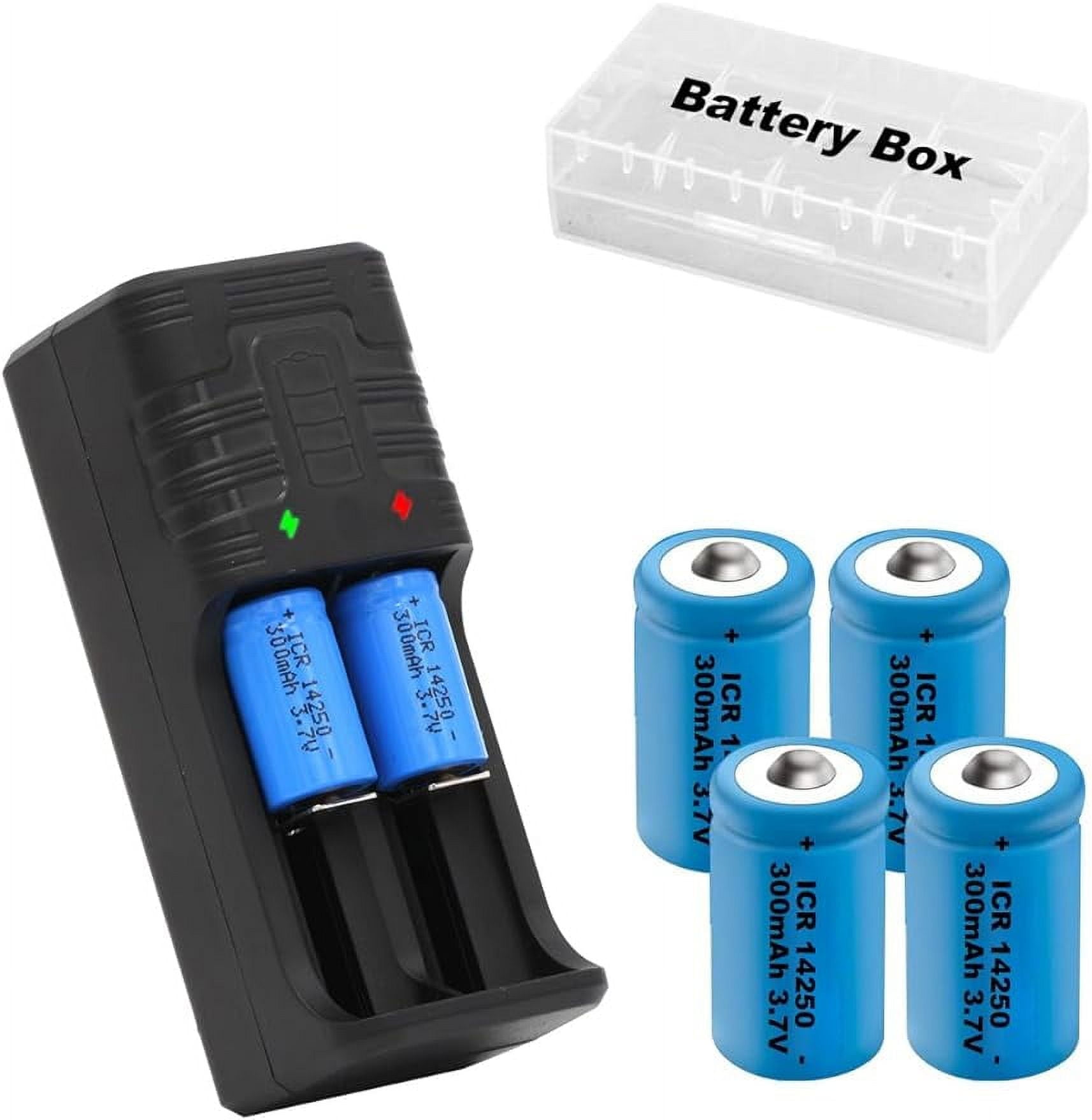GRACETOP 3.7V 14250 Rechargeable Battery, 1/2 AA Lithium Ion, Flat Top ...