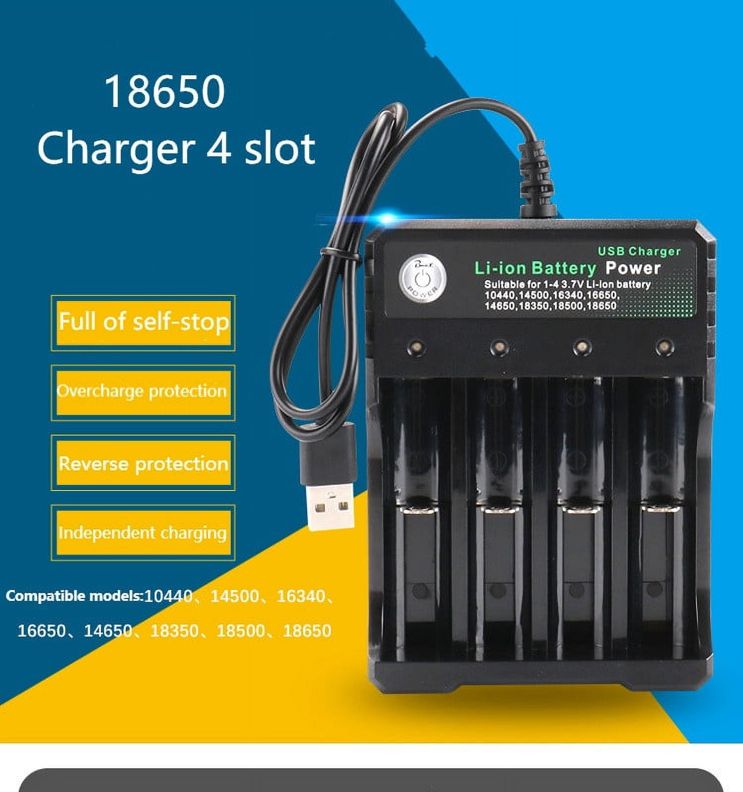 3.7V 18650 Charger Li-ion Battery USB Independent Charging Portable ...