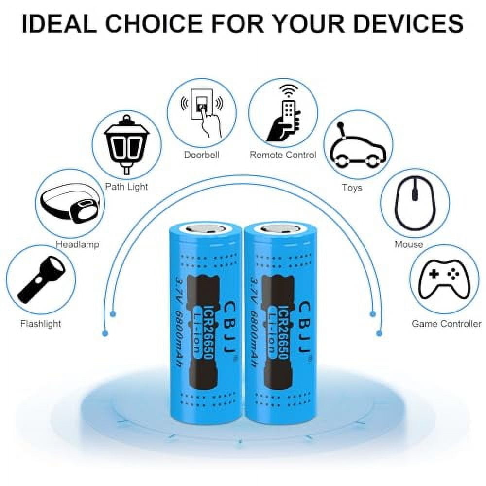 3.7V 26650 Battery, 6800mAh High Capacity 26650 Rechargeable Battery, Rechargeable 3.7V 26650 Li ...