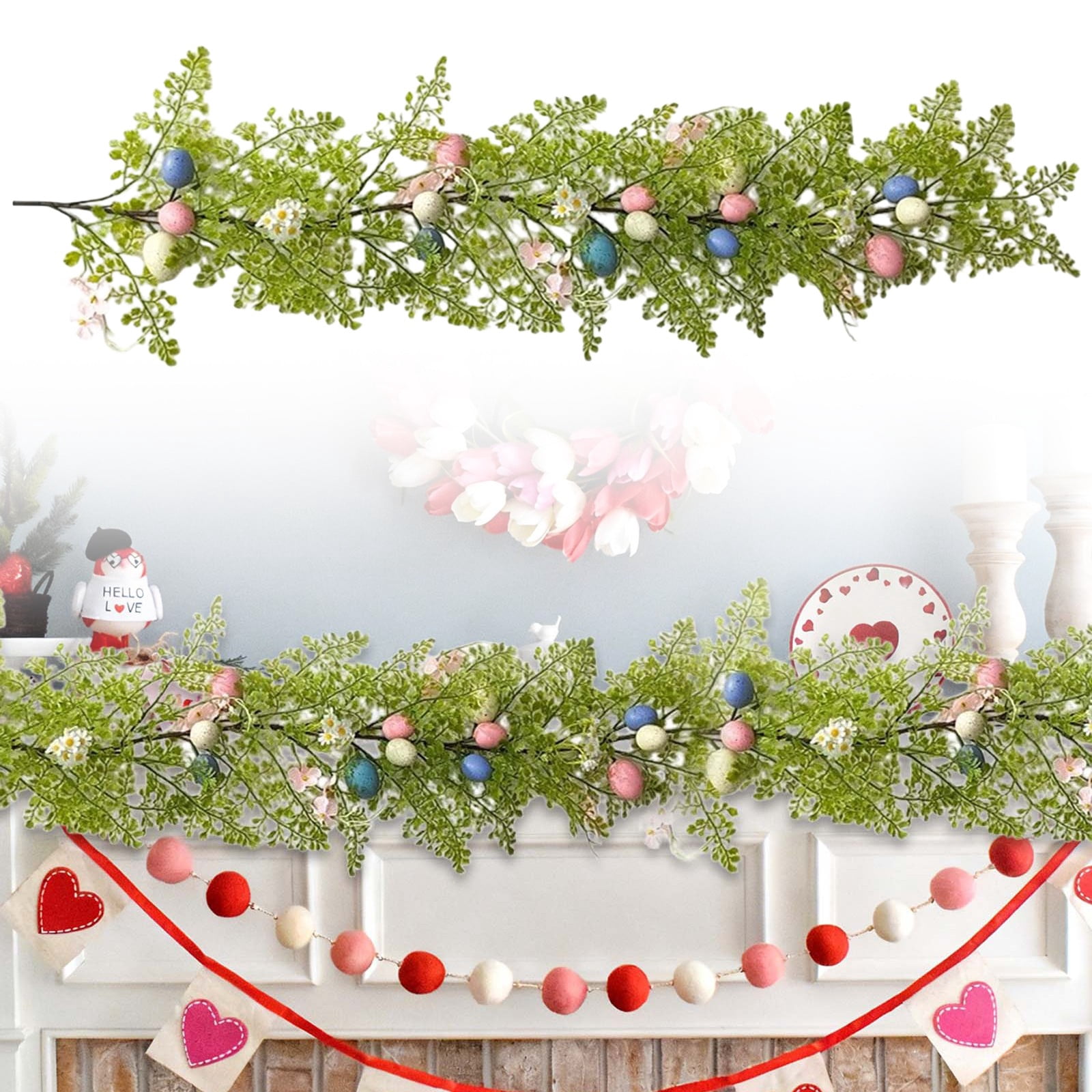 3.7ft Artificial Easter Egg Garland with Speckled Eggs and Daisy Flower ...