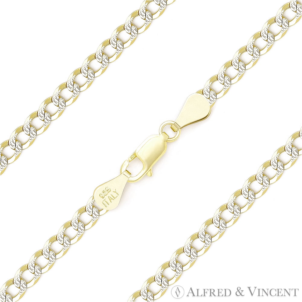 3.7mm Cuban / Curb Link D-Cut Pave Italian Chain Anklet in .925 ...