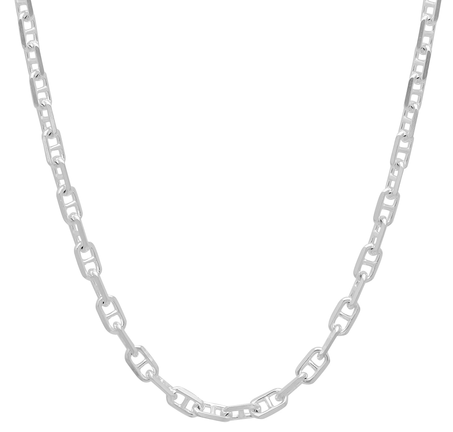 3.7mm Solid .925 Sterling Silver Flat Mariner Chain Necklace, 30 inches ...