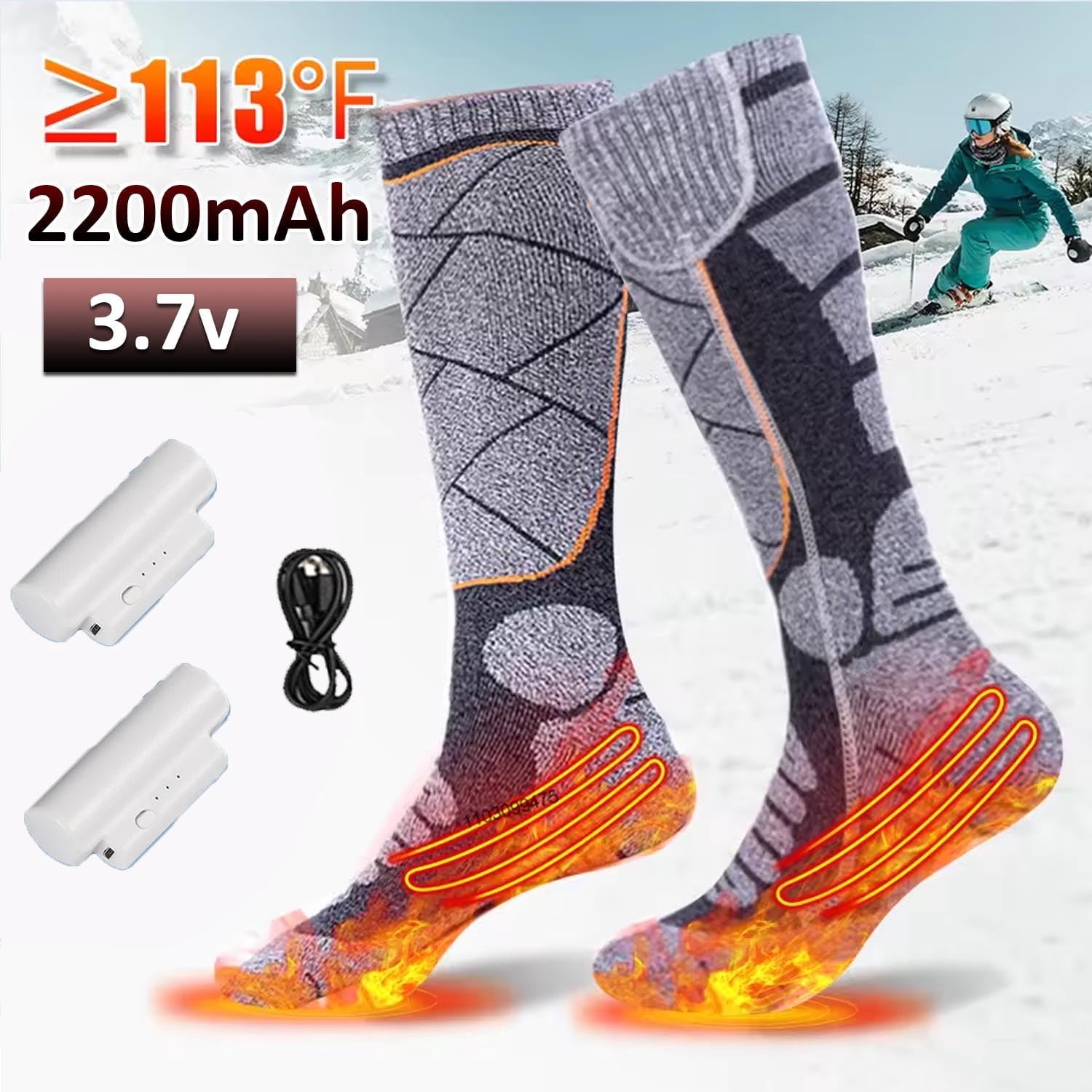 3.7V Winter Electric Heated Super Warm Socks Rechargeable Battery Women ...