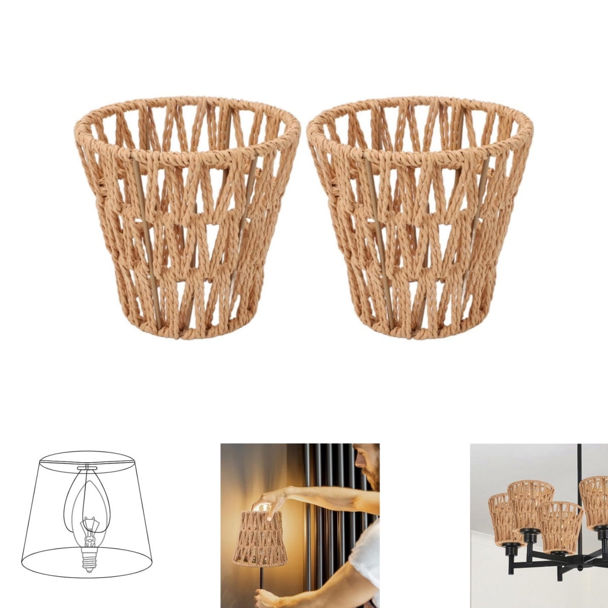 3.7x5.7x5.5In Chandelier Shades Set,QZS Handwoven Bell Shade,Faux ...