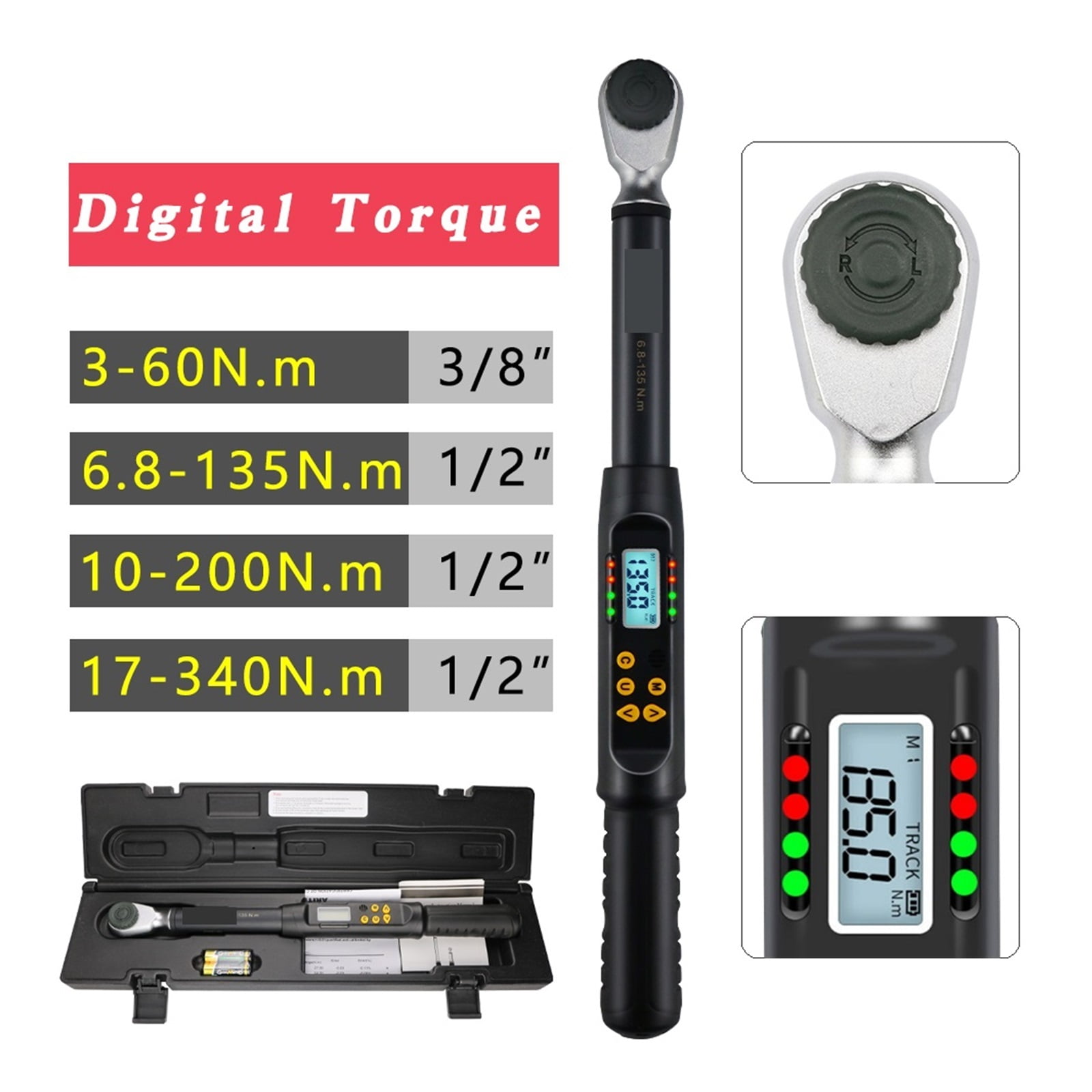 3/8" 1/2" Digital Torque Wrench Professional Adjustable High Accuracy ...