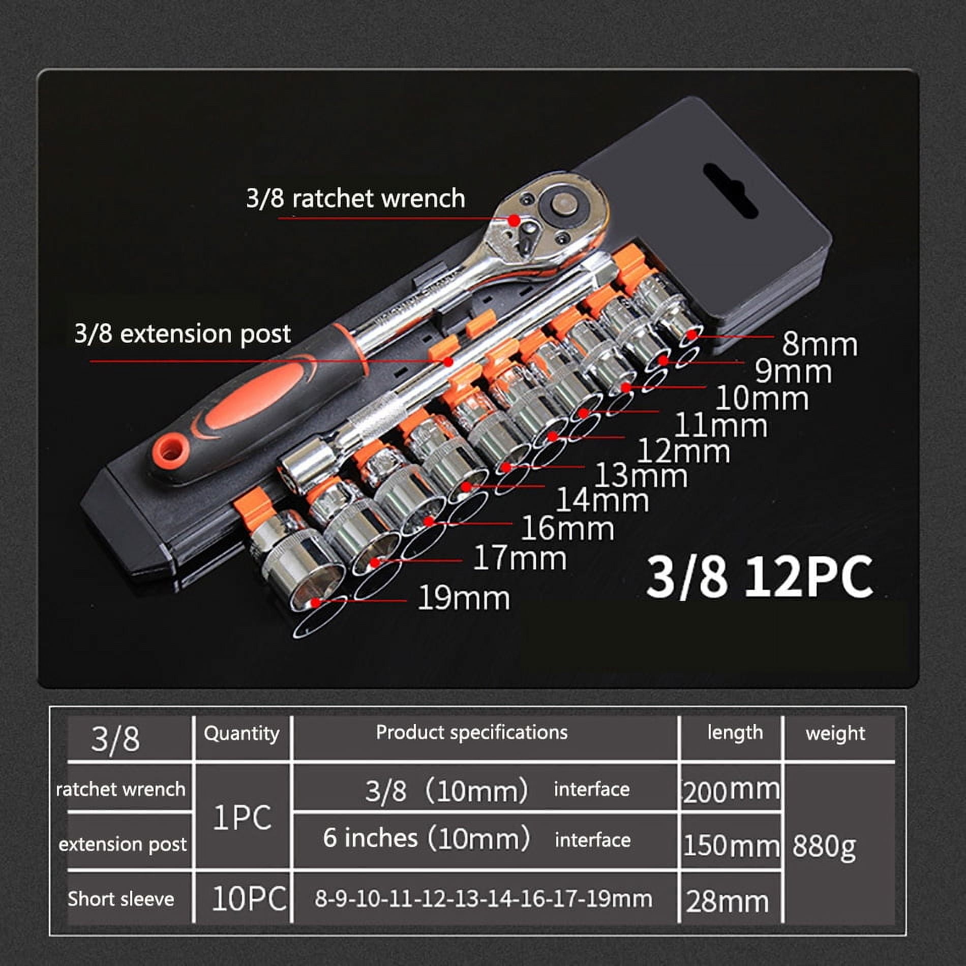 3/8'' 1/4'' 1/2'' Socket Wrench Set Extension Rod Multi-function ...