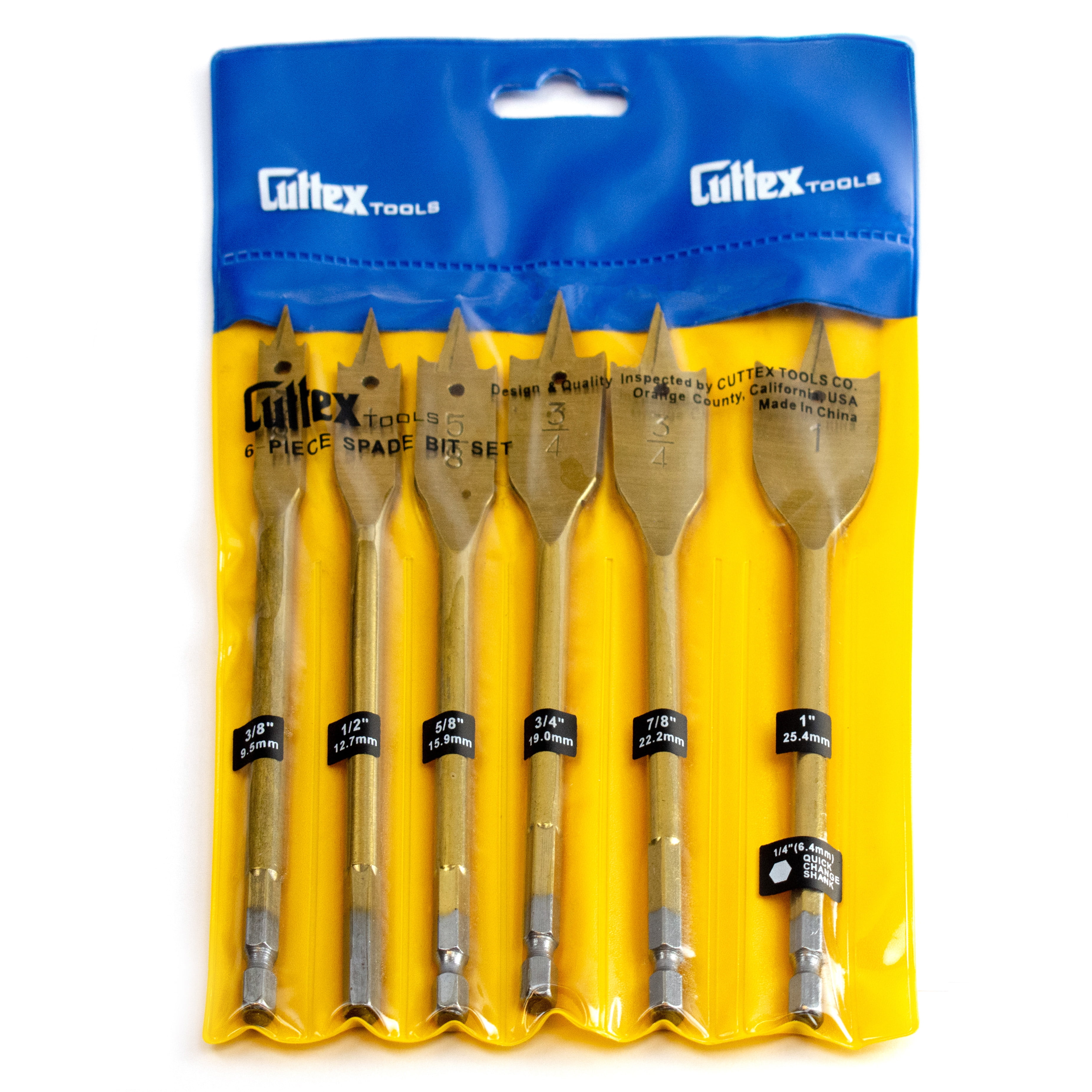 CUTTEX TOOLS Spade Drill Bit Set, 3/8" to 1", Titanium Coated, 6 PCS ...