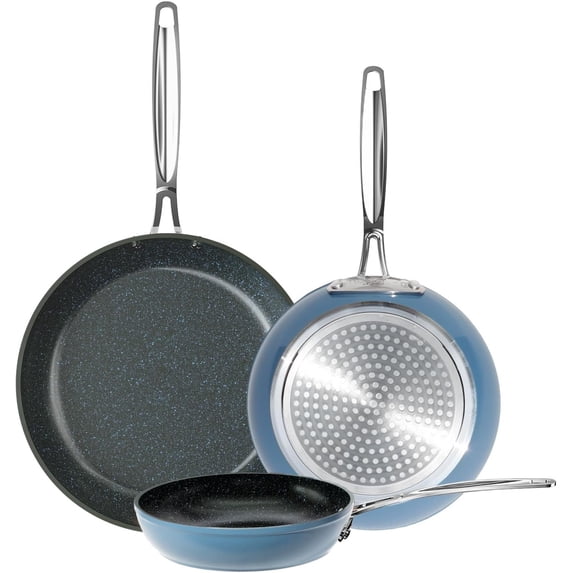 3- 8", 10", 12" Forged Lightweight Frying Pan Set, G10 Duralon Blue ...