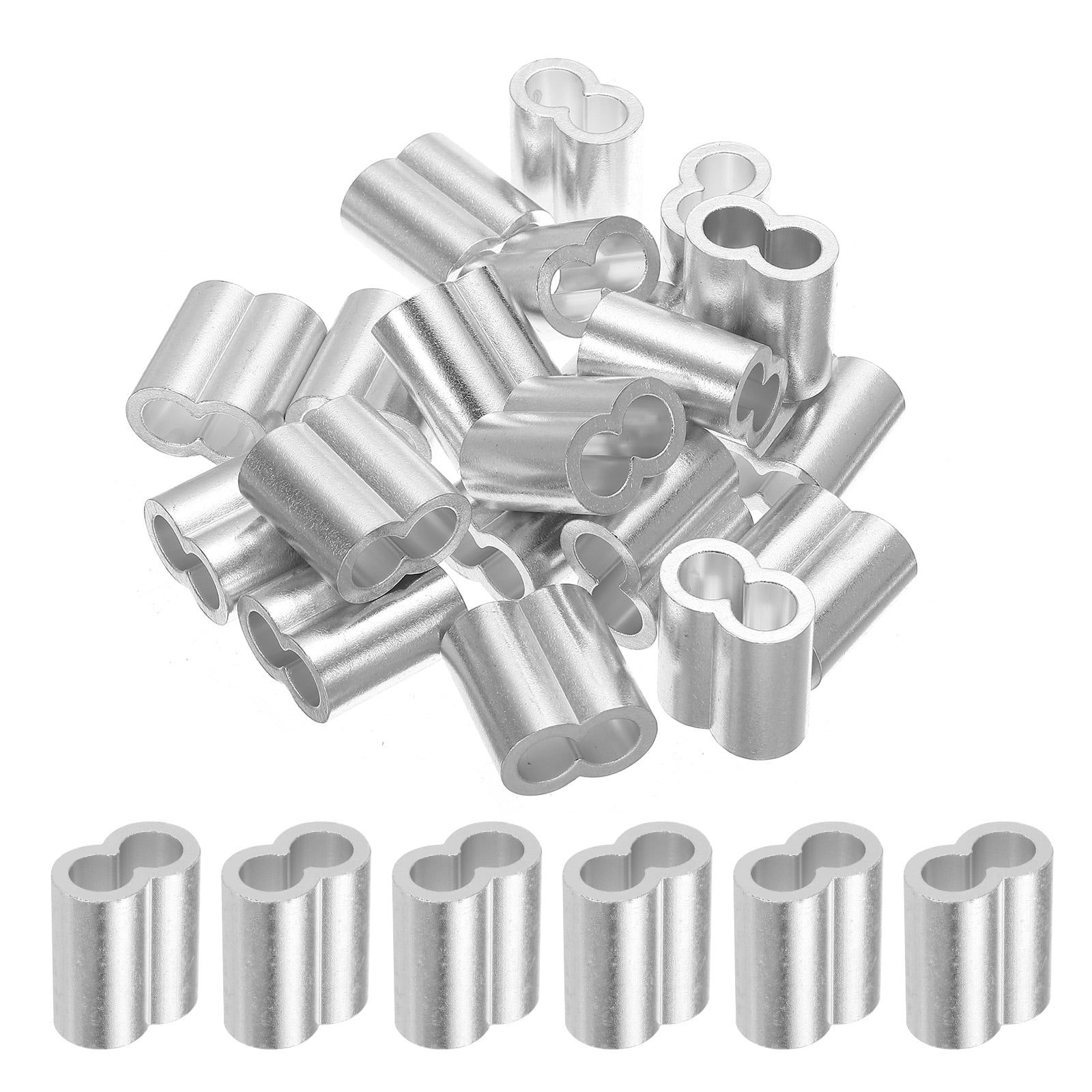 3/8" 10mm Aluminum Crimping Loop Sleeve Double Ferrule, Silver 20pcs ...