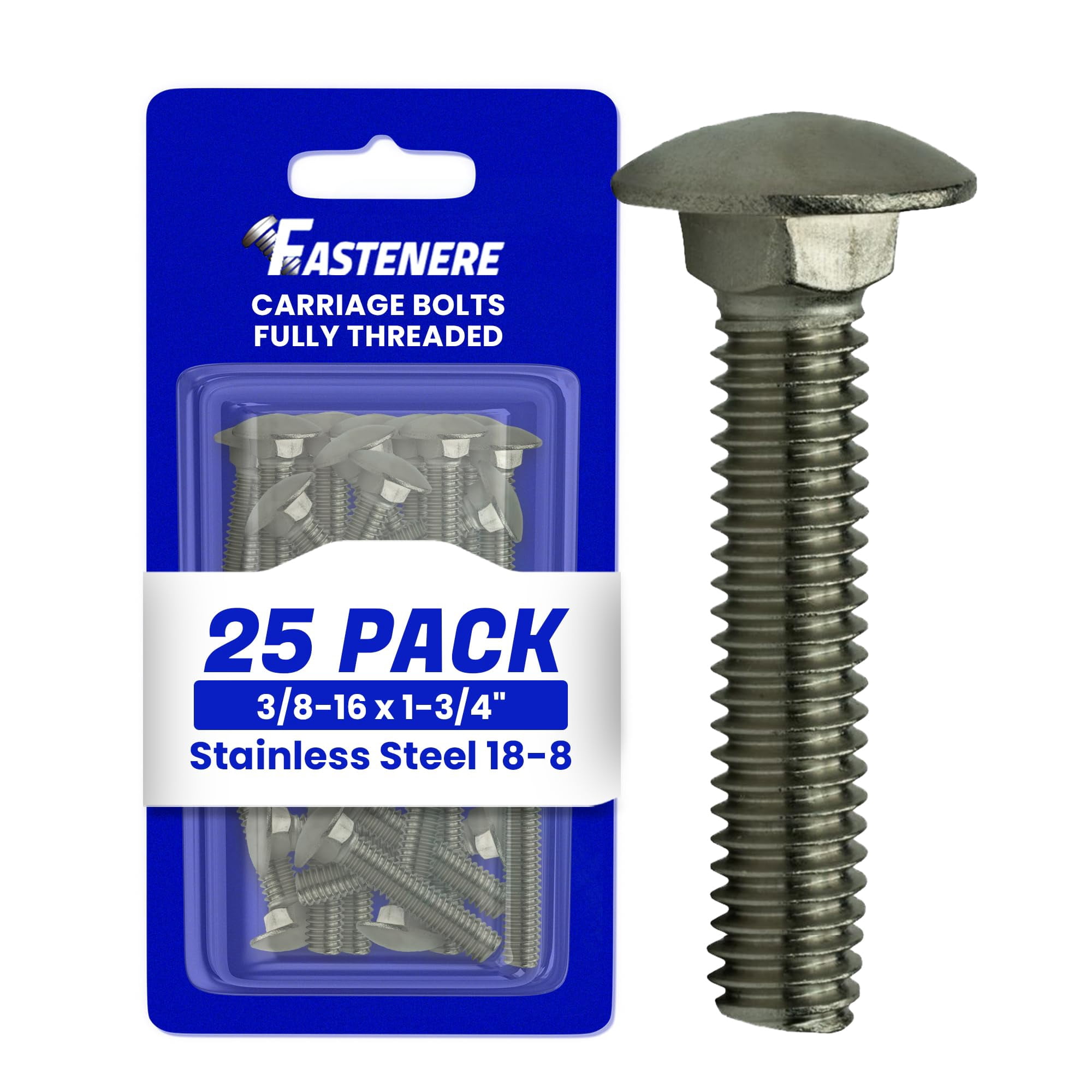 3/8-16 x 1-3/4" Carriage Bolts, Round Head, Square Neck, Stainless ...