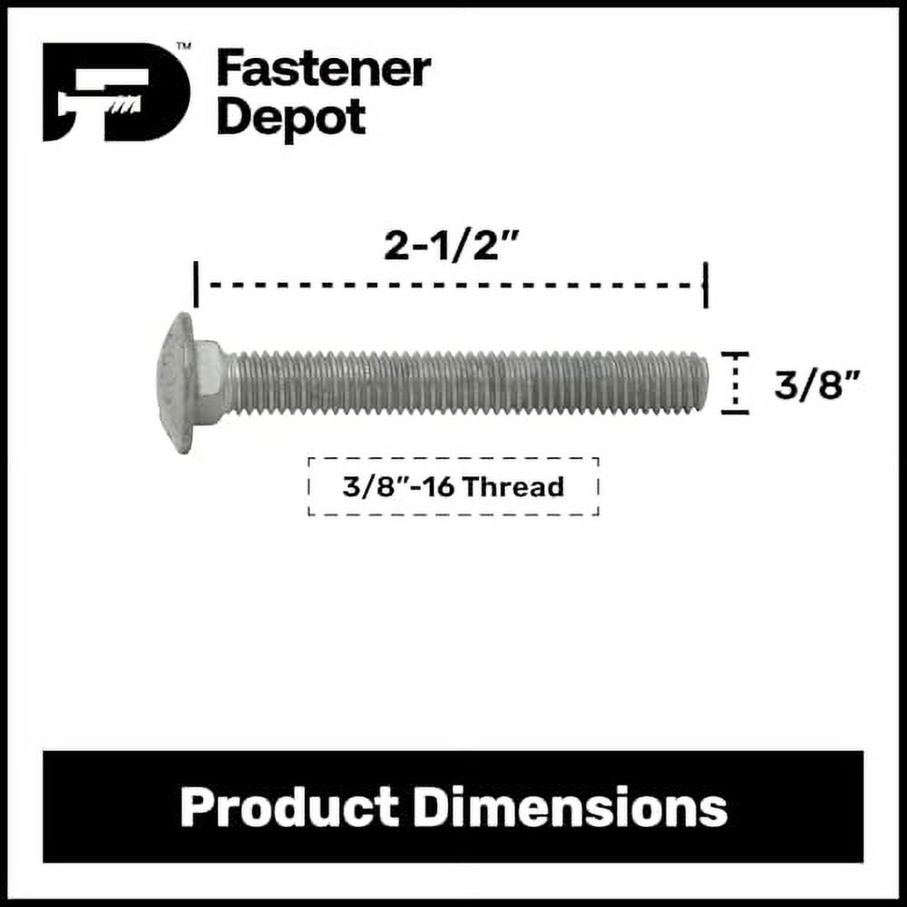 3/8"-16 x 2-1/2" (100 Pack) Galvanized Carriage Bolt Kit Grade 307A, Includes 3/8"-16 Hex Nuts ...