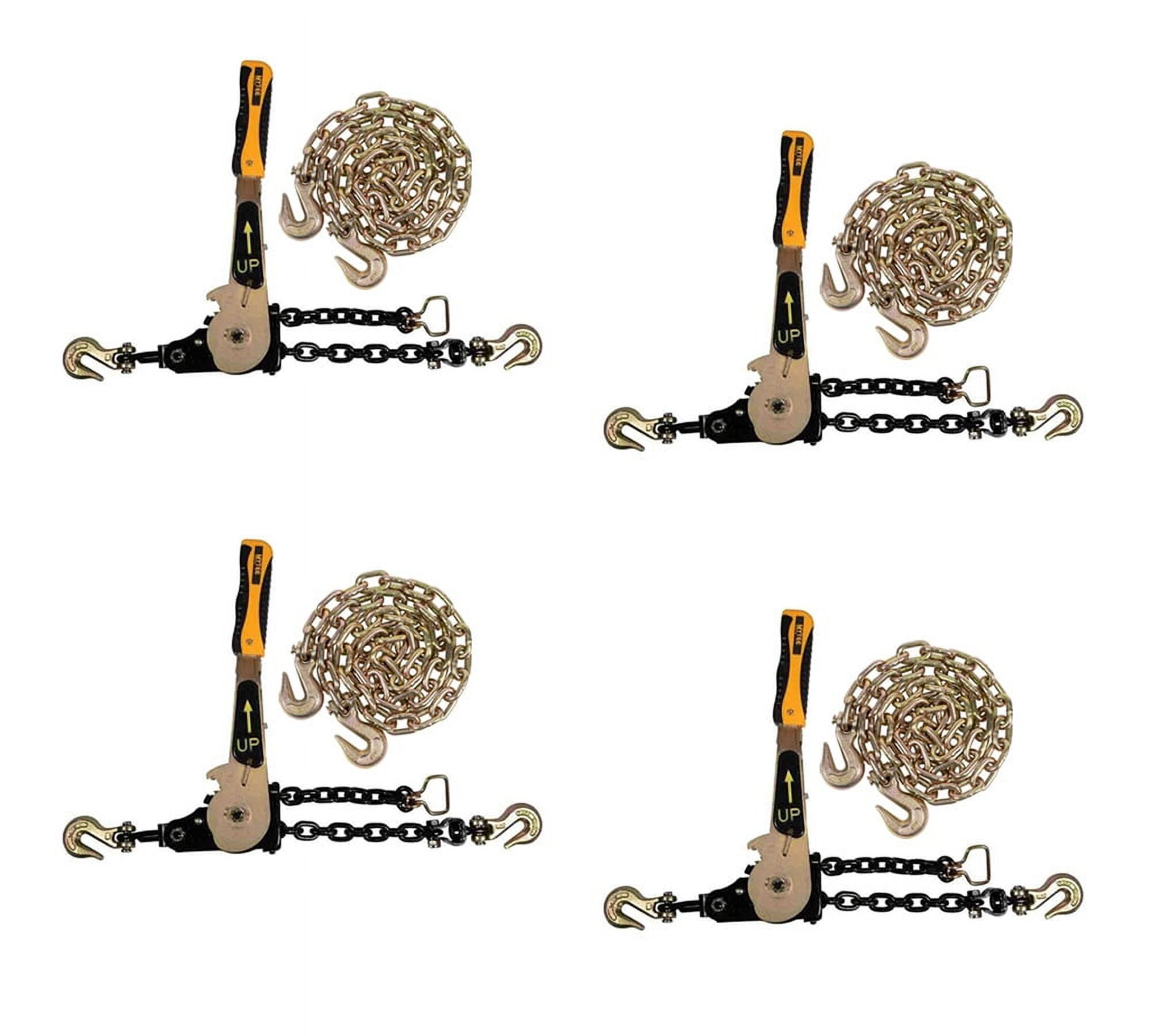 4 Pack Grade 70 3/8" Chain & Easy Binder Kit - (2) 3/8"-1/2" Easy Ratcheting Chain Load Binder ...