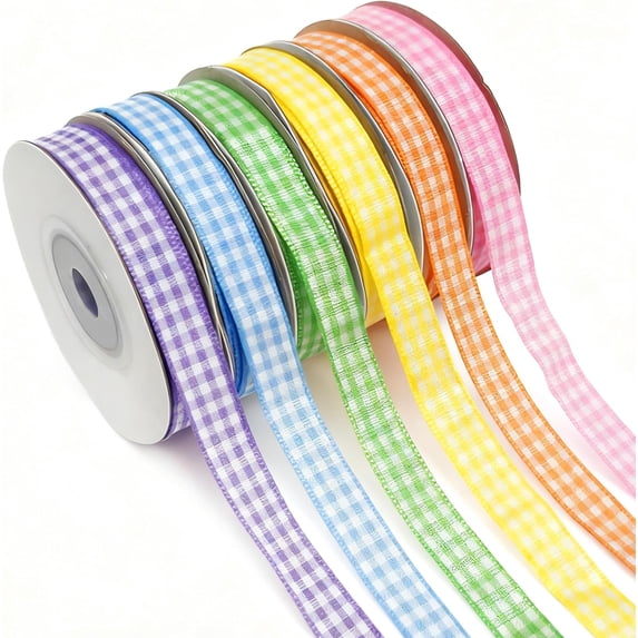 3/8" 6 Colors X 10 Yards Light Rainbow Check Satin Ribbon,60 Yards ...