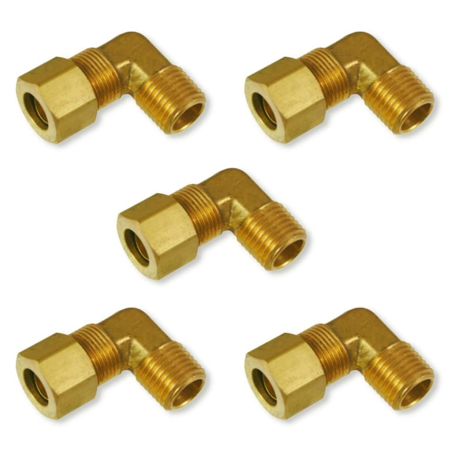 3/8" Brass Compression x 1/4" NPTF Male 90 Degree Elbow/Corner Adapter Fitting | 369-06-04 (5 ...